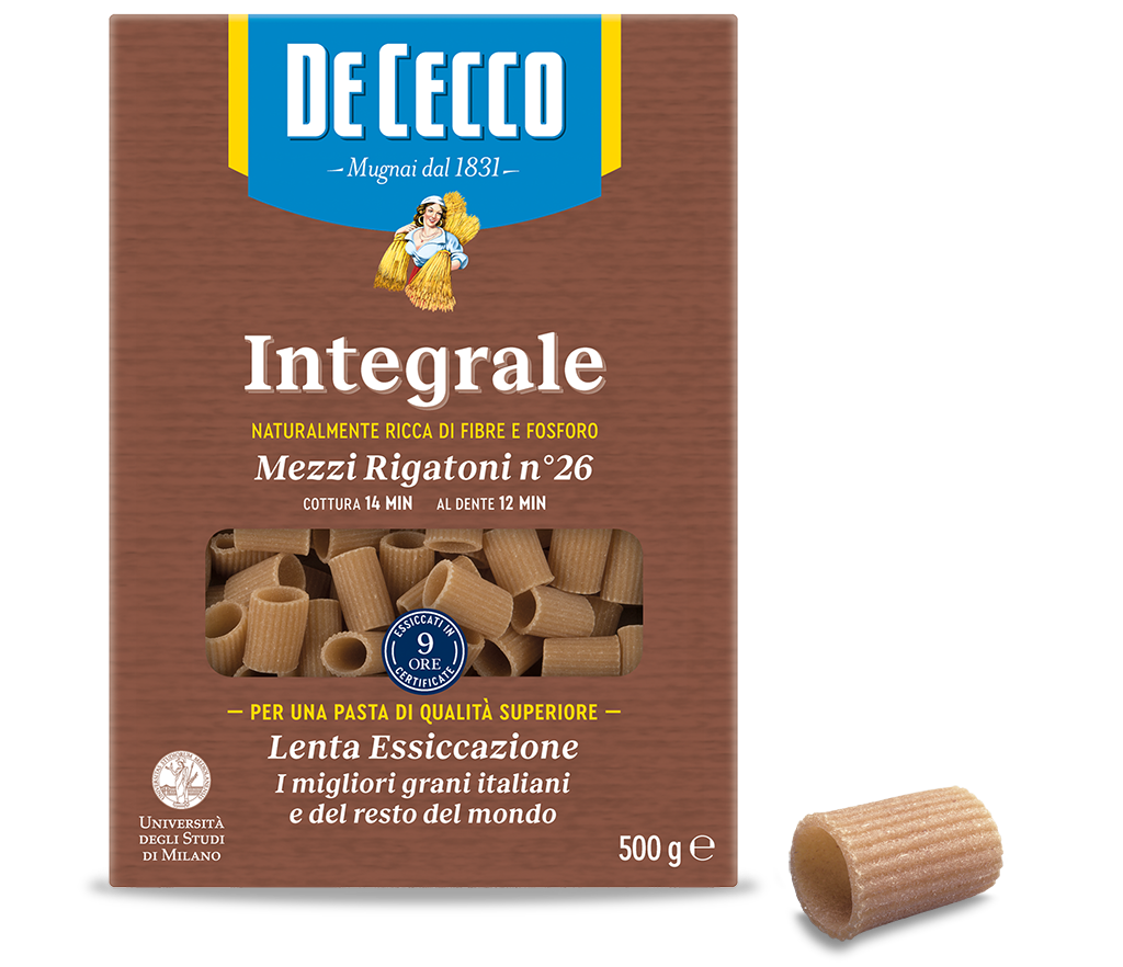 Paste integrale De Cecco, Mezzi rigatoni nr. 26, 500 g – Shopitaly